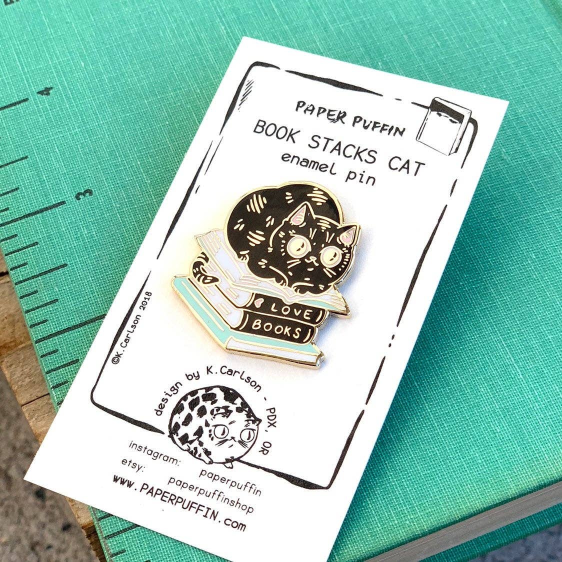 Book Stacks Cat Pin – Frost and Fur